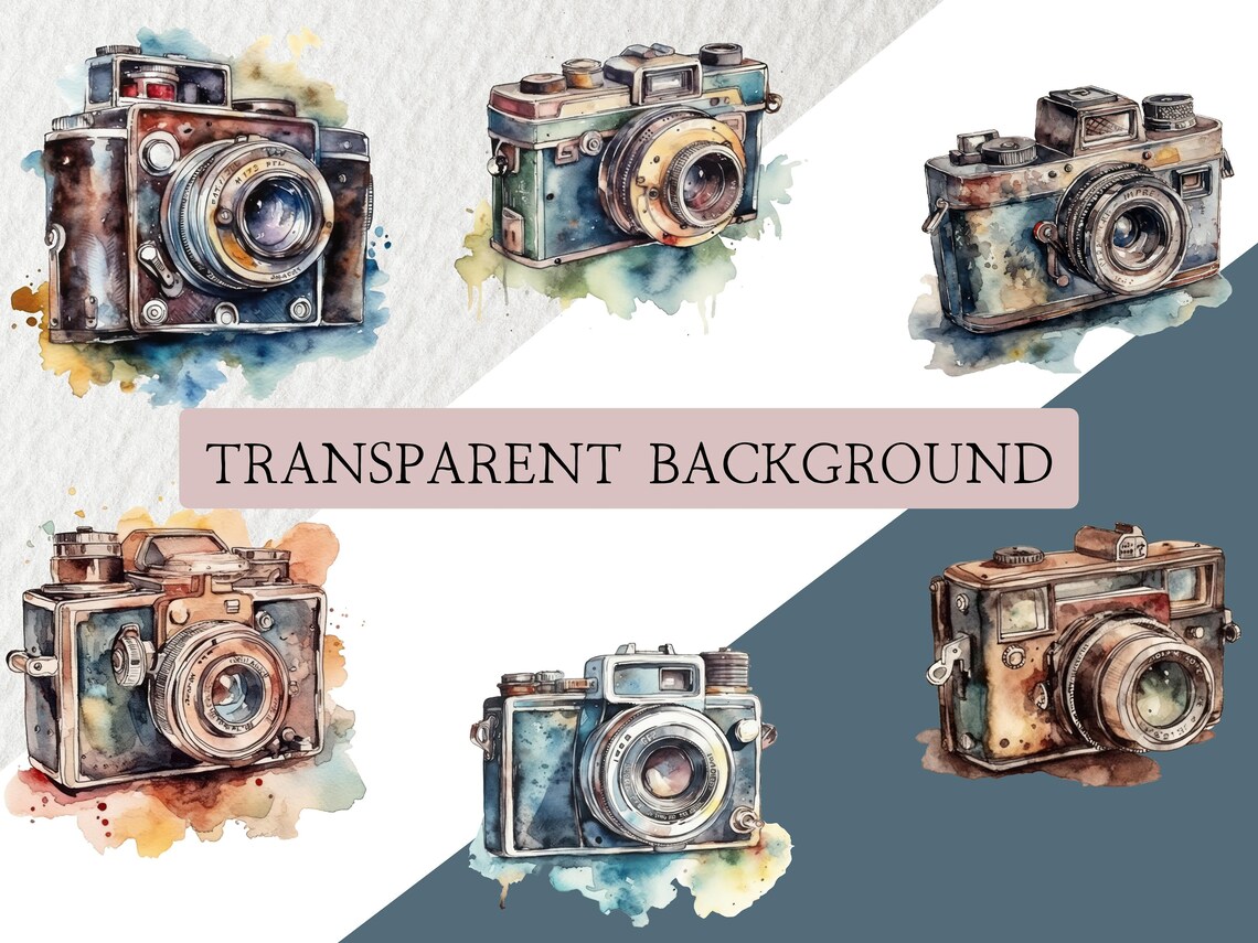 Camera Png Clipart | Watercolor Vintage Camera Clipart | Commercial Use ...