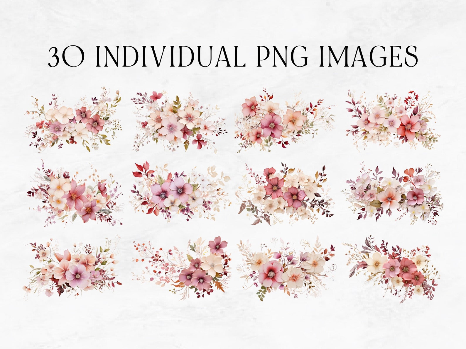 30 Dainty Pink Flowers Clipart, Commercial Use Clipart, Transparent PNG ...