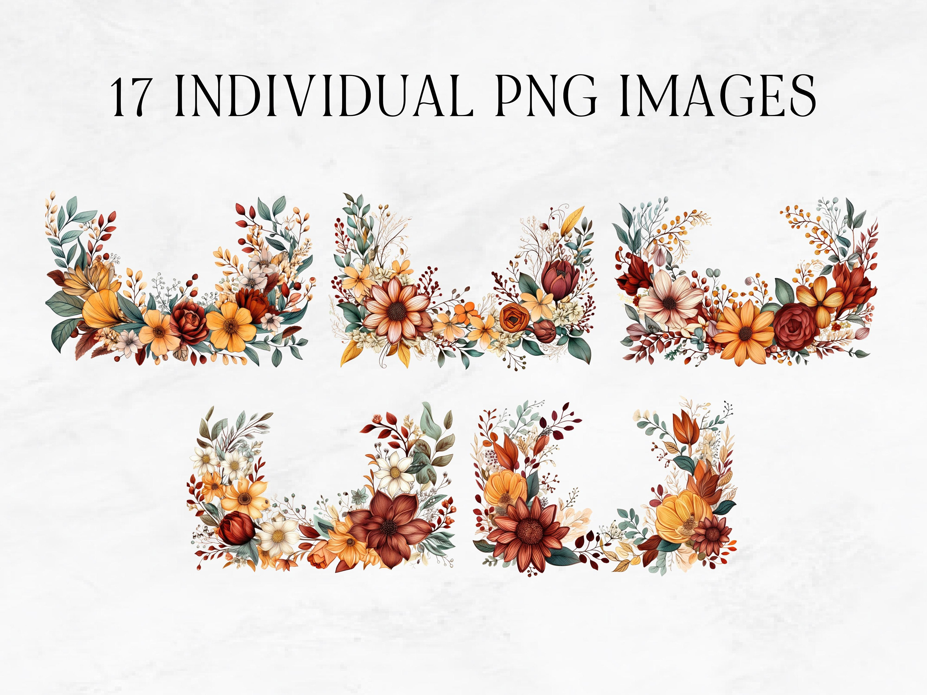 17 Autumn Floral Borders and Frames, Commercial Use Clipart, Fall ...