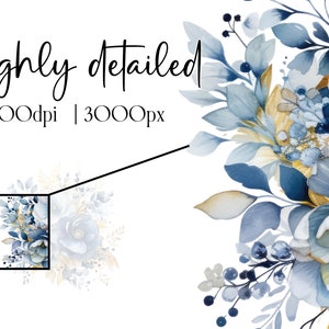 15 Navy Blue and Gold Floral Clipart Page Accents, Commercial Use ...