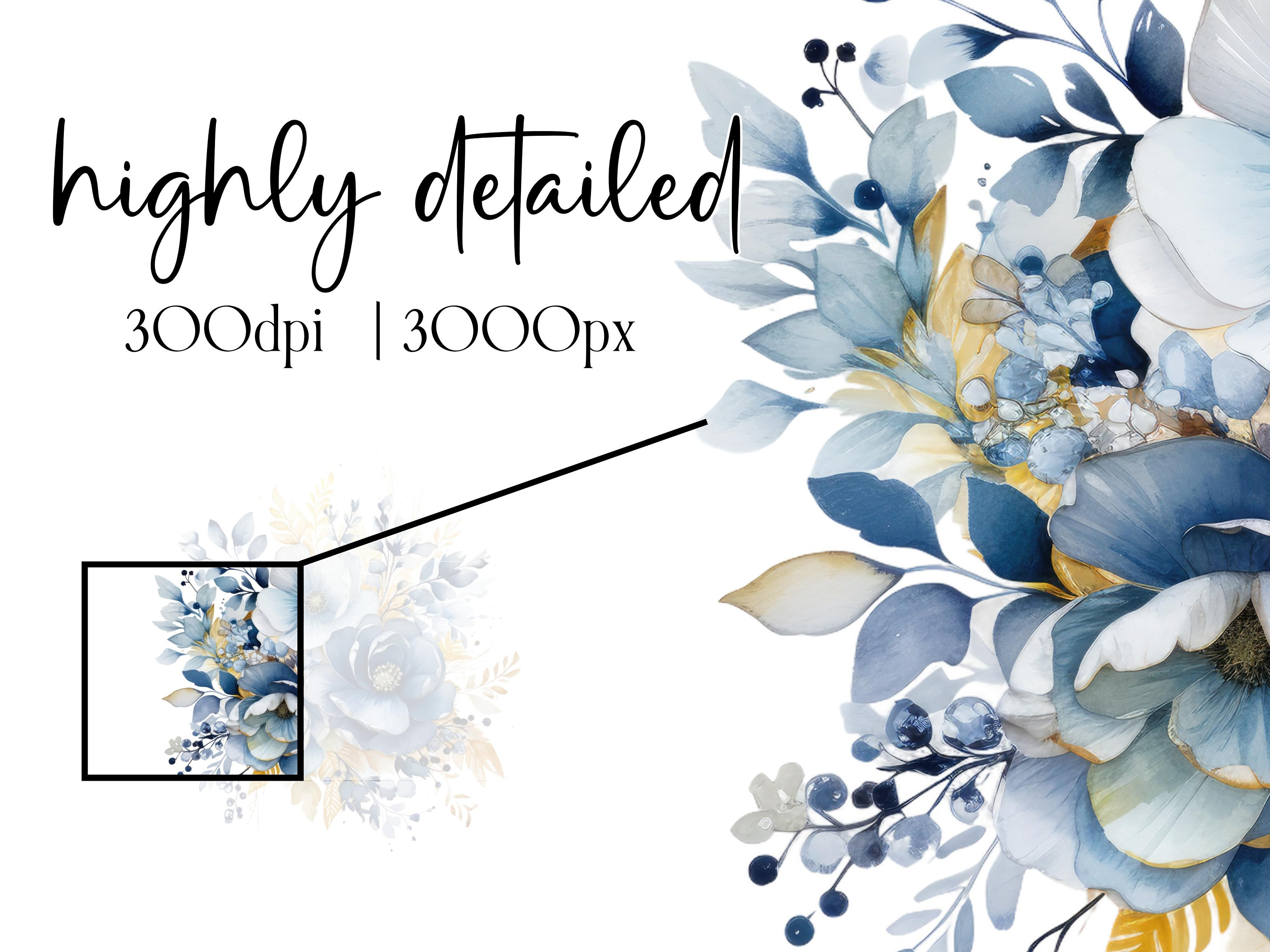 15 Navy Blue and Gold Floral Clipart Page Accents, Commercial Use ...