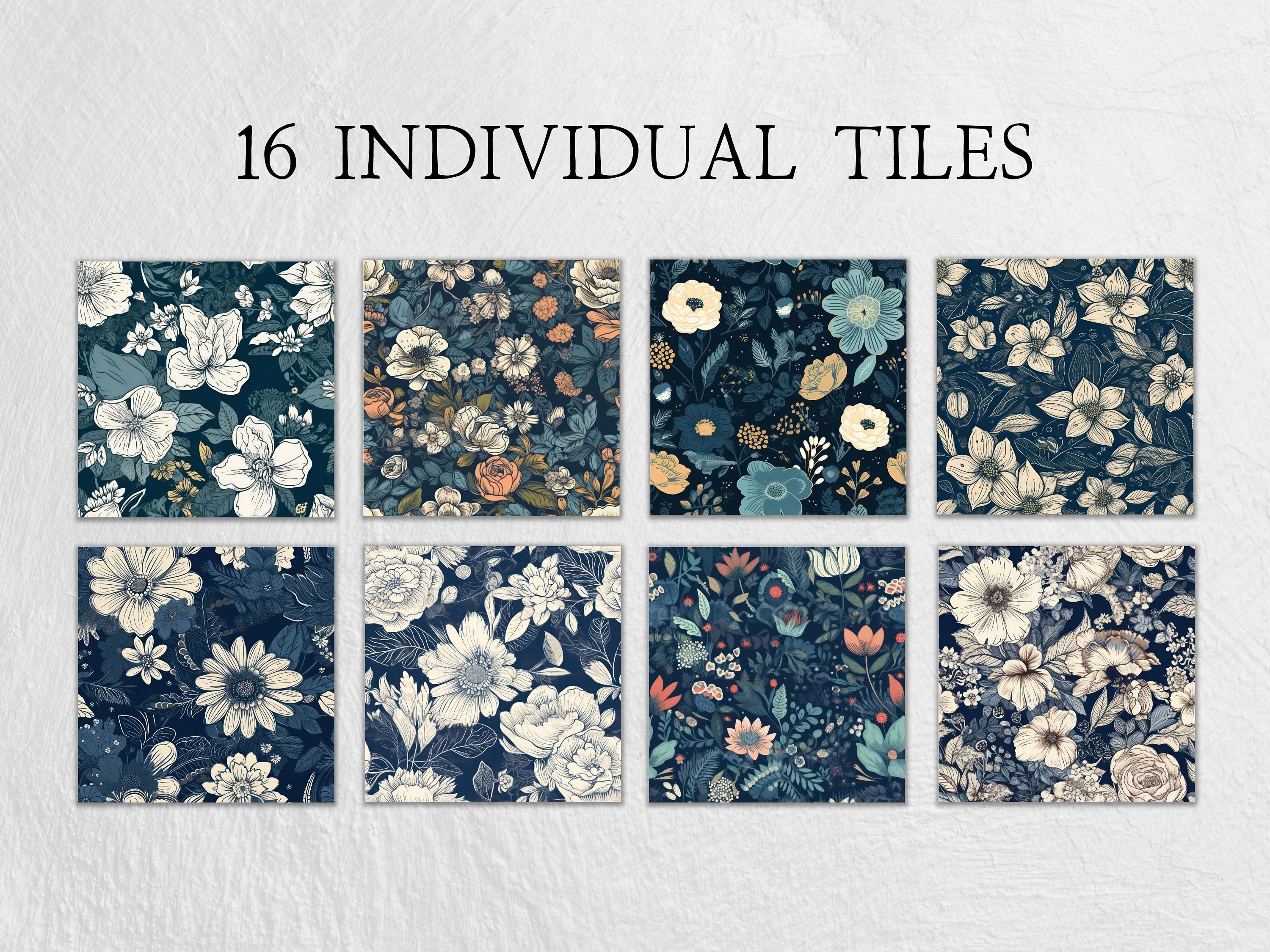 Navy Floral Digital Paper | Commercial Use Digital Paper | Digital ...