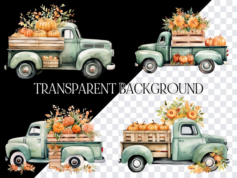 9 Sage Green Truck With Pumpkins Clipart, Pumpkin Truck Baby Shower ...