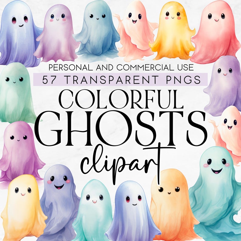 57 Watercolor Pastel Ghost Clipart, Cute Halloween Ghost Clipart ...
