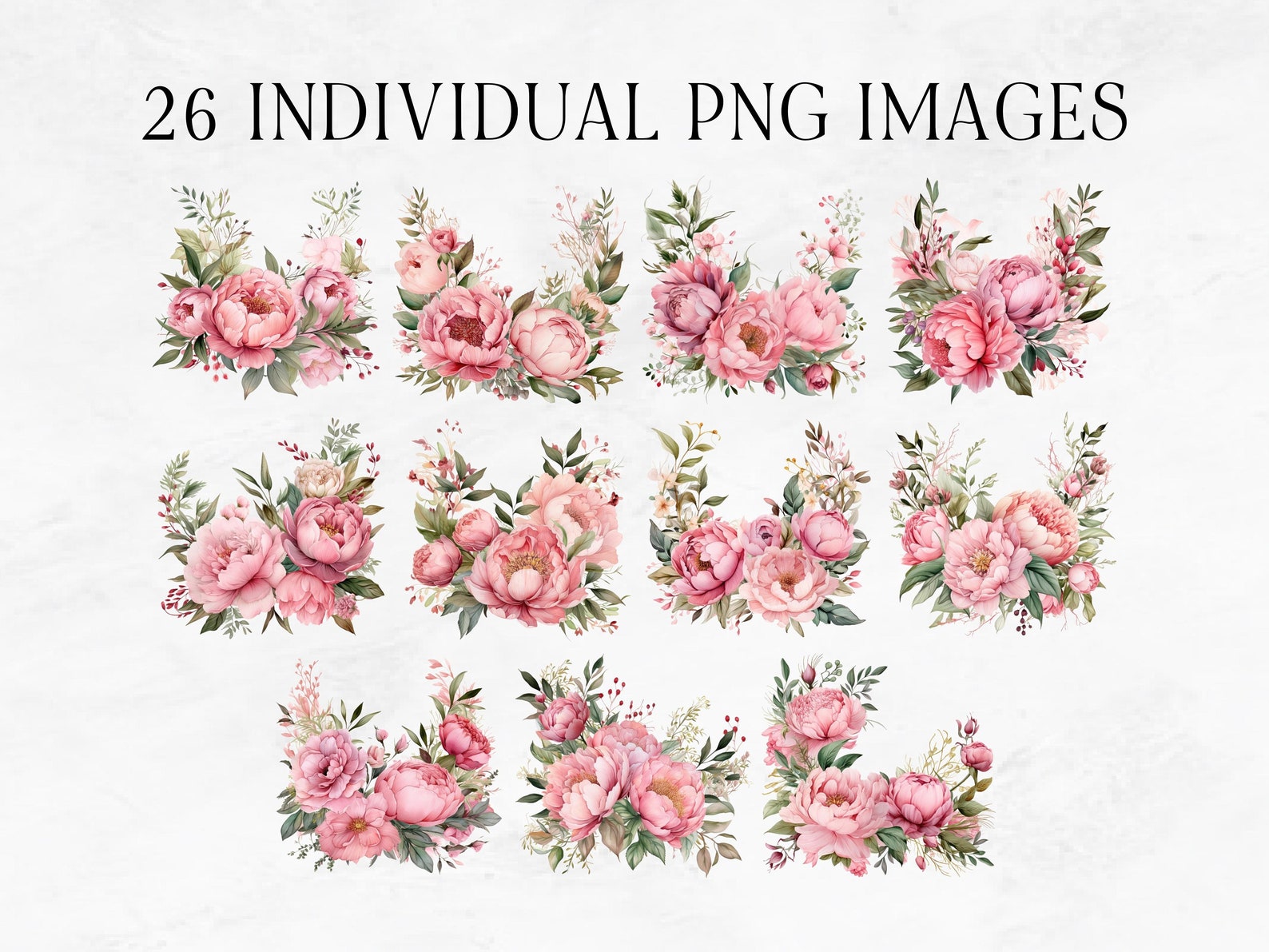 26 Pink Peony Bouquet, Floral Clipart Peonies, Commercial Use Clipart ...