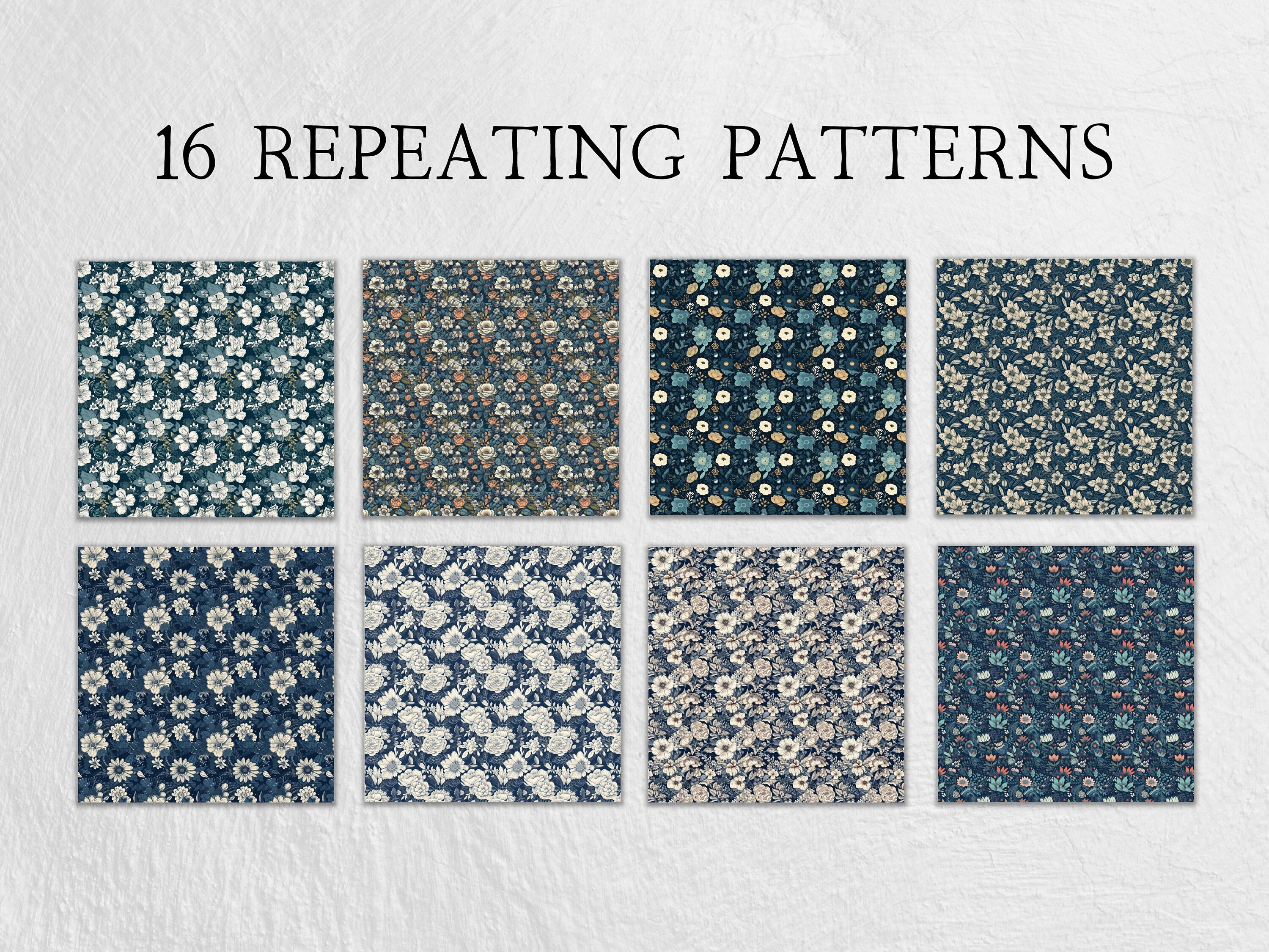 Navy Floral Digital Paper | Commercial Use Digital Paper | Digital ...