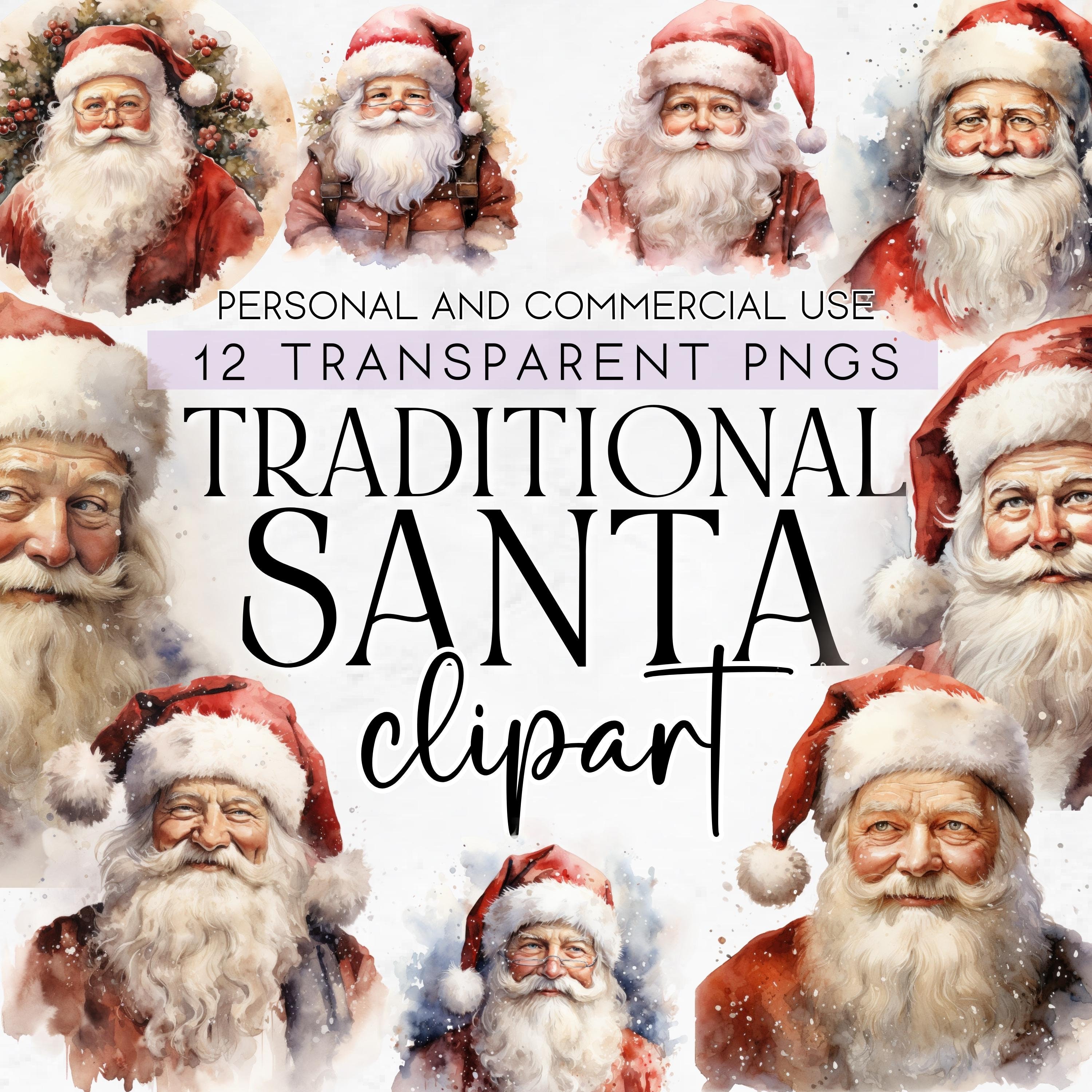 12 Traditional Santa Png, Classic Santa Clipart, Watercolor Christmas ...