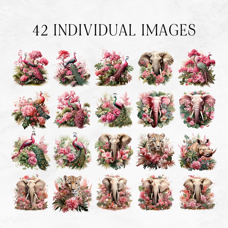 Pink Jungle Animals Clipart Collection, Jungle Safari Clipart ...
