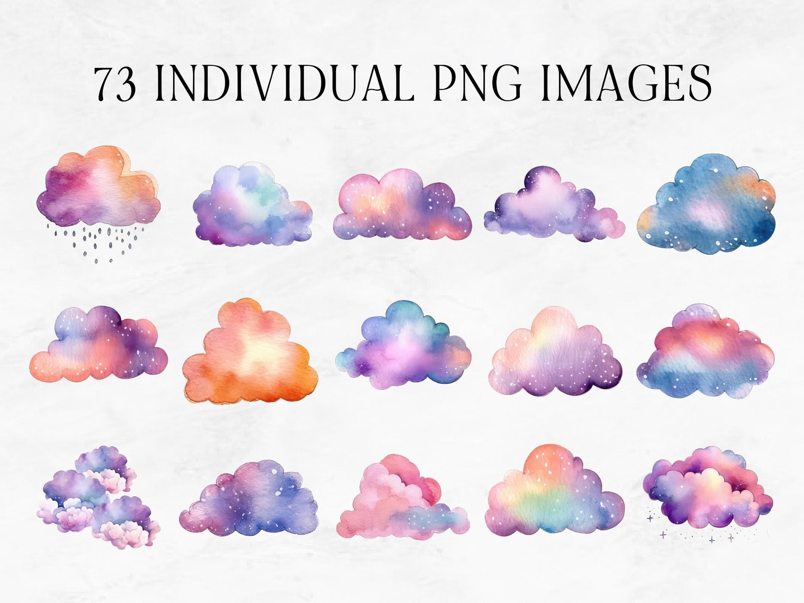 73 Watercolor Clouds Clipart, Commercial Use Clipart, Transparent PNG ...