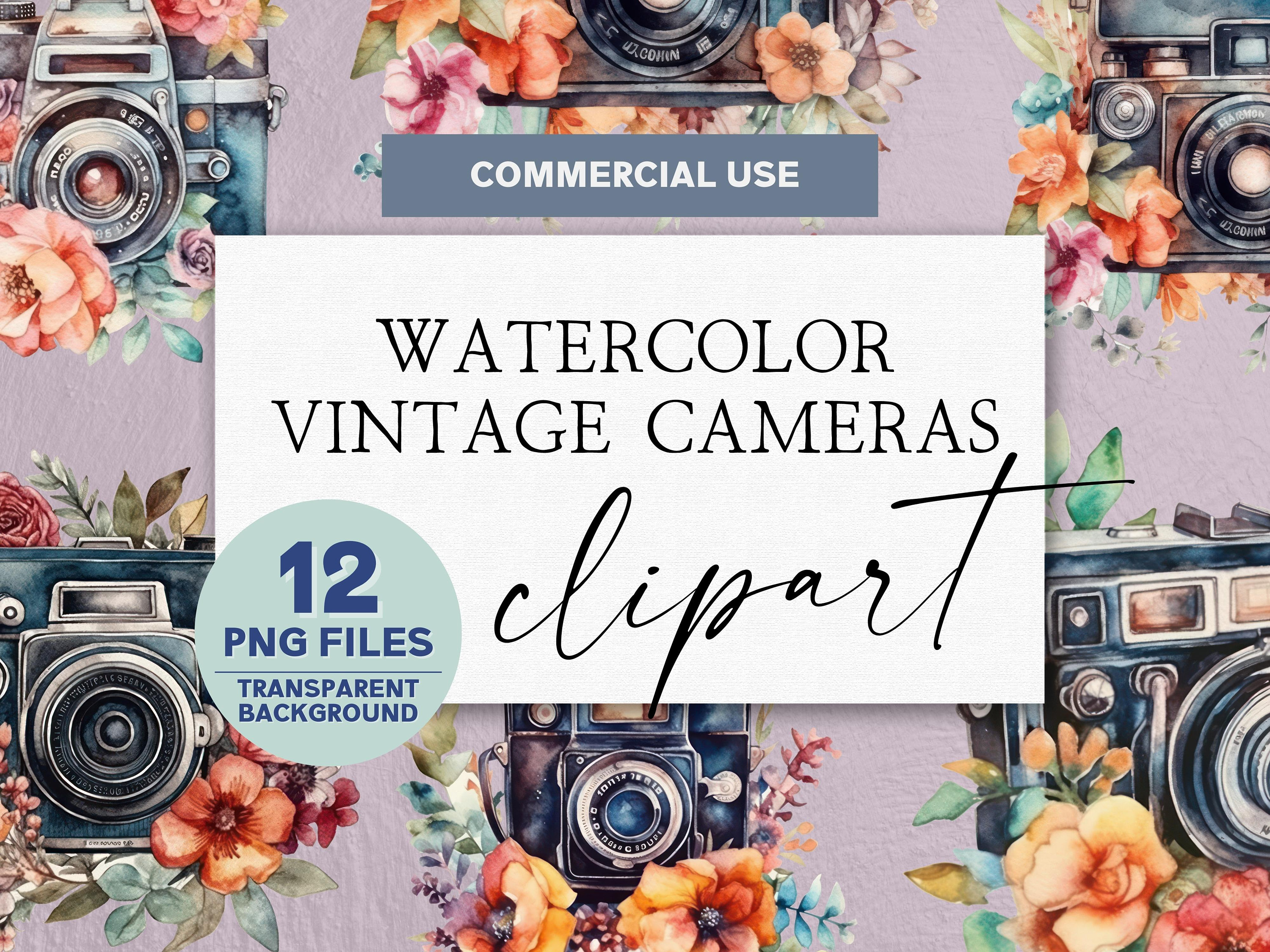 Vintage Camera Florals Clipart | Watercolor Vintage Camera Clipart ...