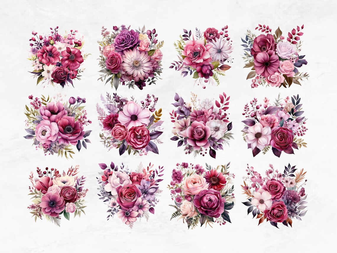 48 Magenta Flowers Clipart Wedding Clipart Wedding Flowers - Etsy