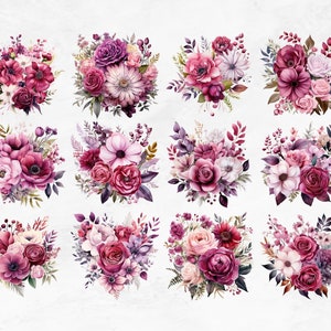 48 Magenta Flowers Clipart, Wedding Clipart, Wedding Flowers ...