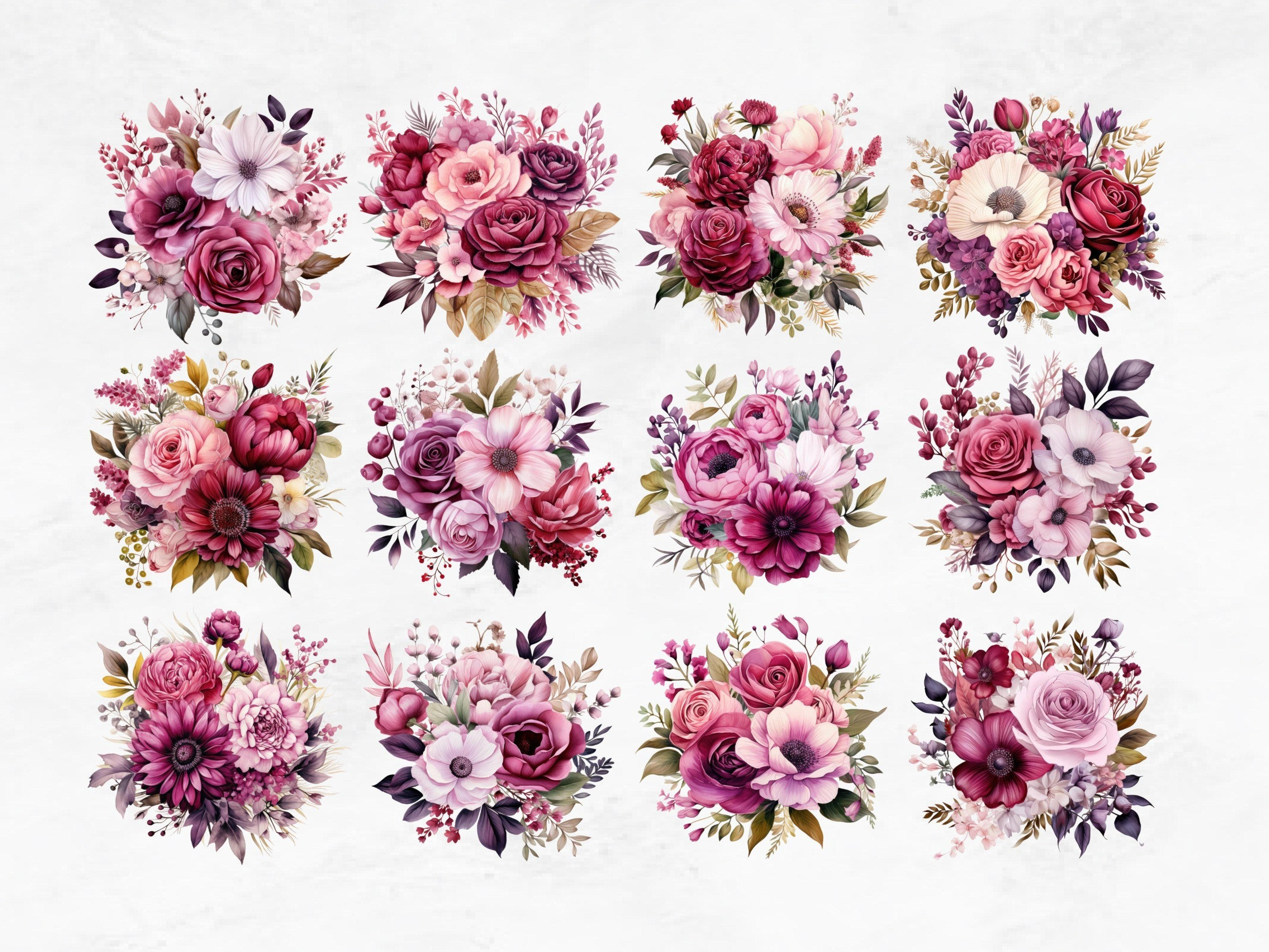 48 Magenta Flowers Clipart, Wedding Clipart, Wedding Flowers ...