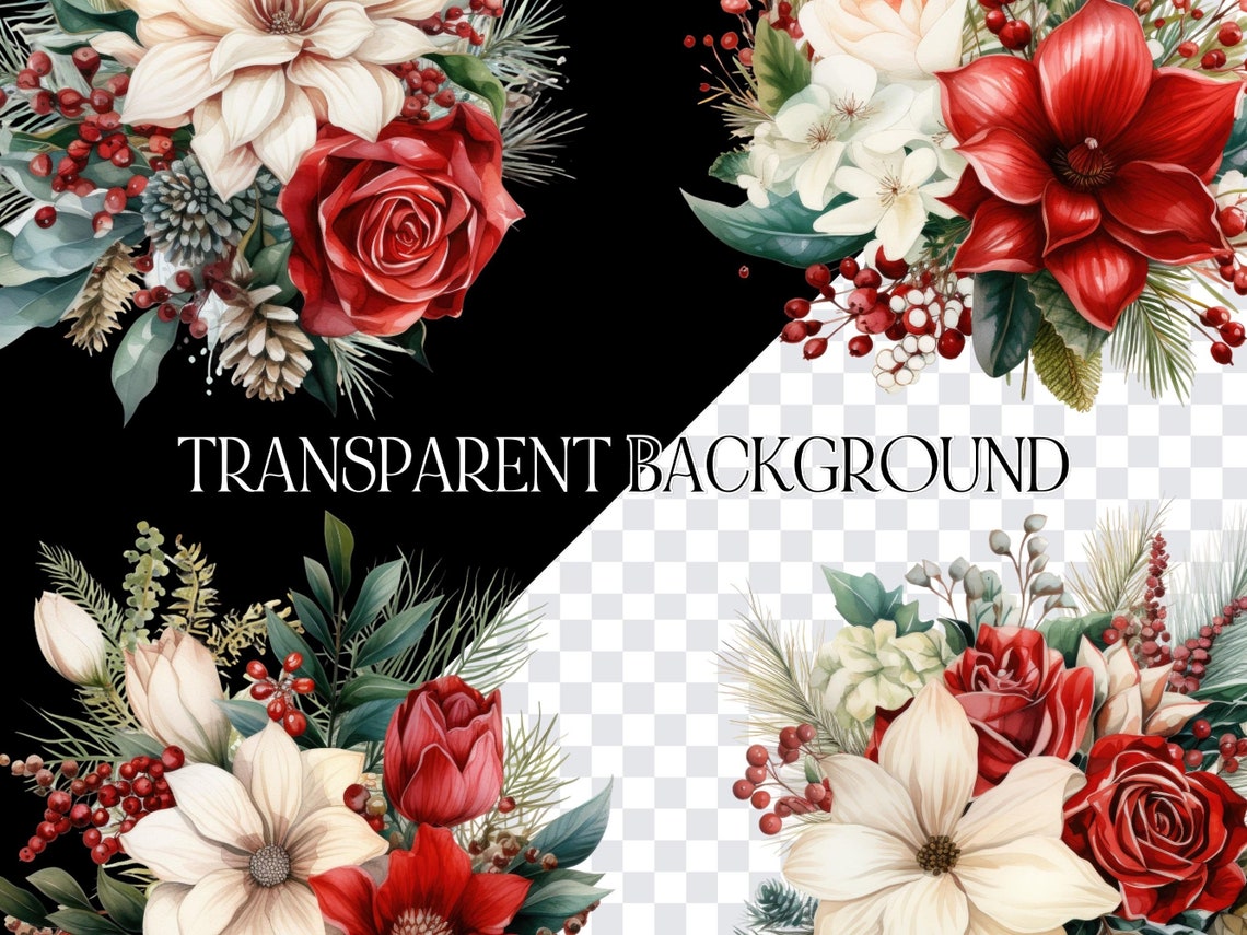 55 Christmas Flowers Clipart Bundle, Commercial Use Clipart ...