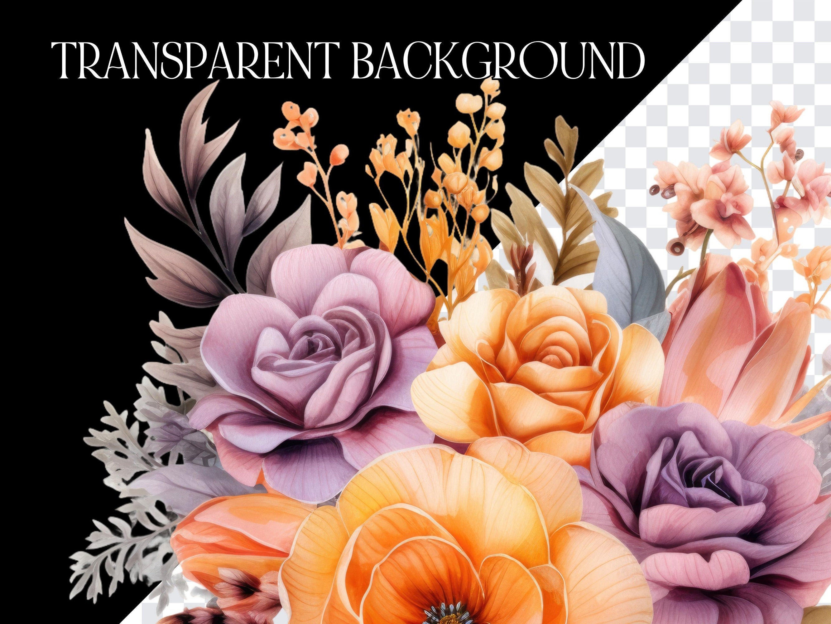 32 Bright Colorful Flowers Clipart, Commercial Use Clipart, Transparent ...