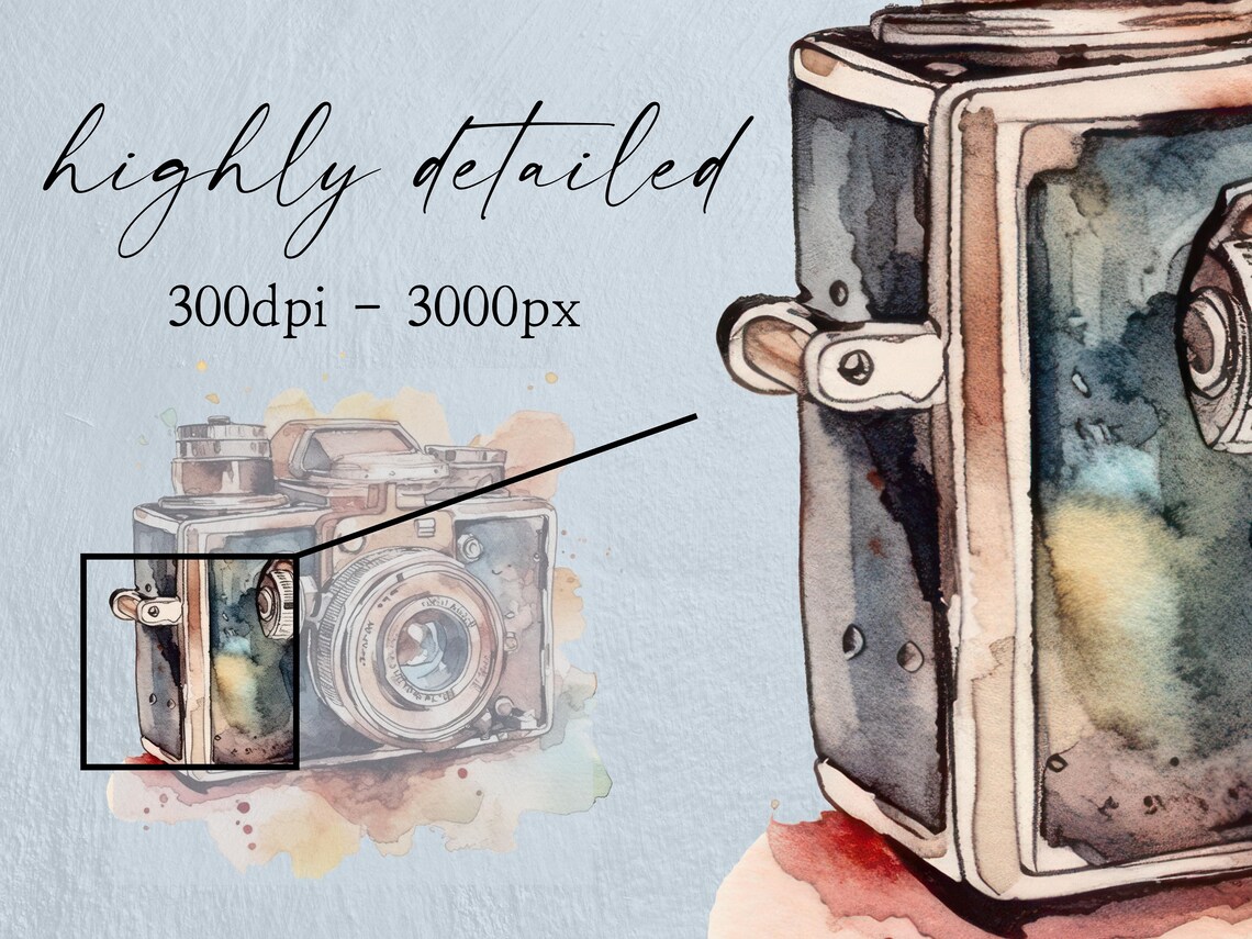Camera Png Clipart | Watercolor Vintage Camera Clipart | Commercial Use ...