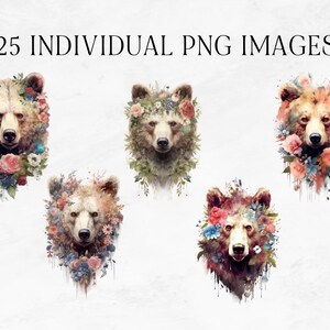 25 Woodland Bears and Flowers Clipart, Woodland Animals Clipart ...