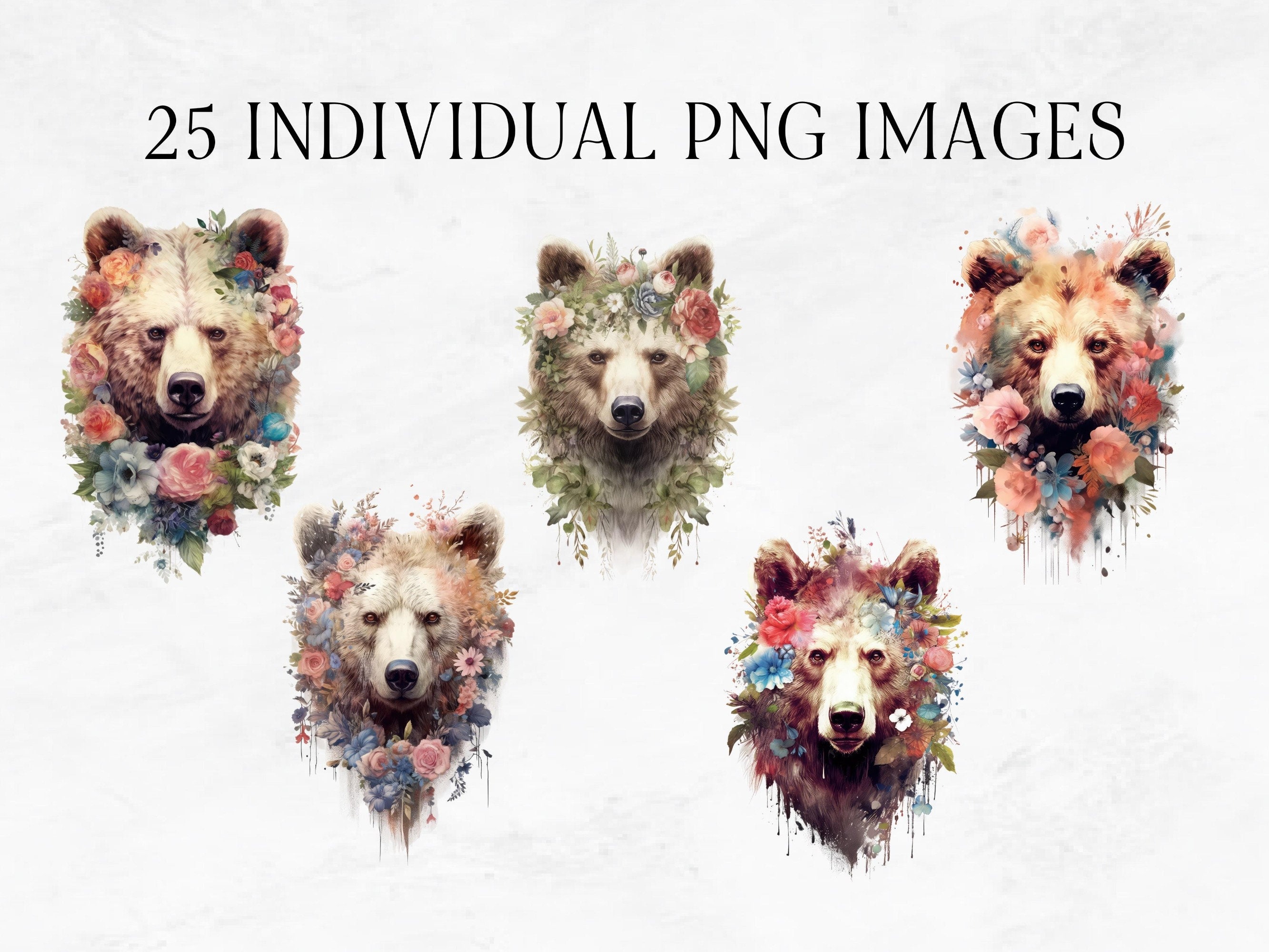25 Woodland Bears and Flowers Clipart, Woodland Animals Clipart ...