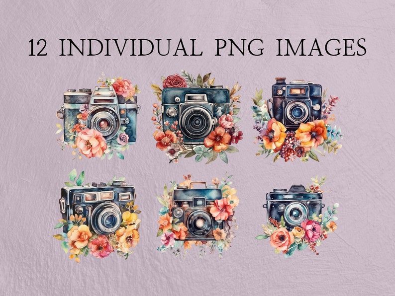 Vintage Camera Florals Clipart Watercolor Vintage Camera Clipart ...