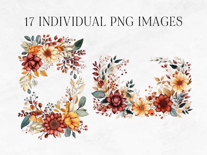 17 Autumn Floral Borders and Frames, Commercial Use Clipart, Fall ...