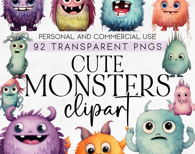 Adorable Monster Halloween Party Clipart, Watercolor Monster Halloween ...