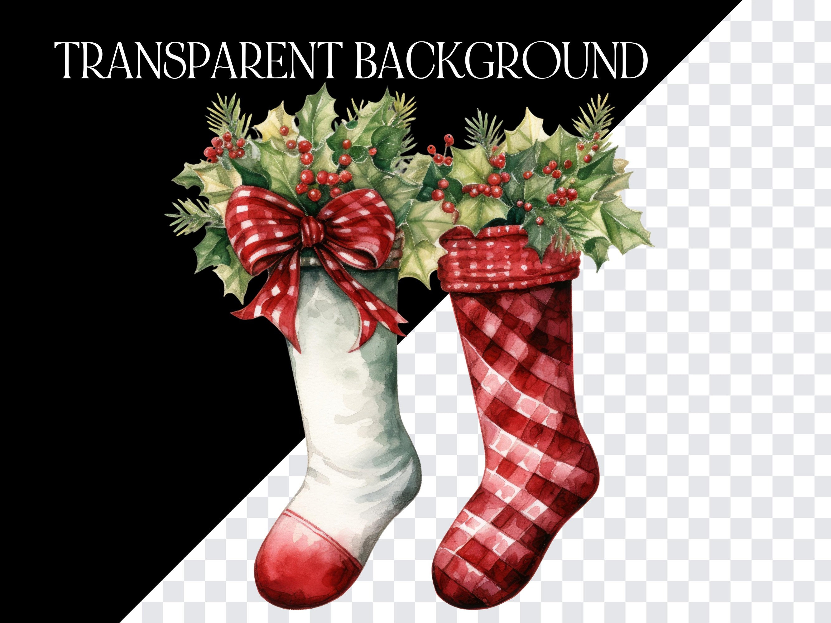 9 Christmas Stockings Clipart, Commercial Use Clipart, Transparent PNG ...
