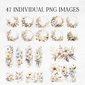 47 White and Gold Floral Clipart, White Flower Clipart, Wedding Flower ...