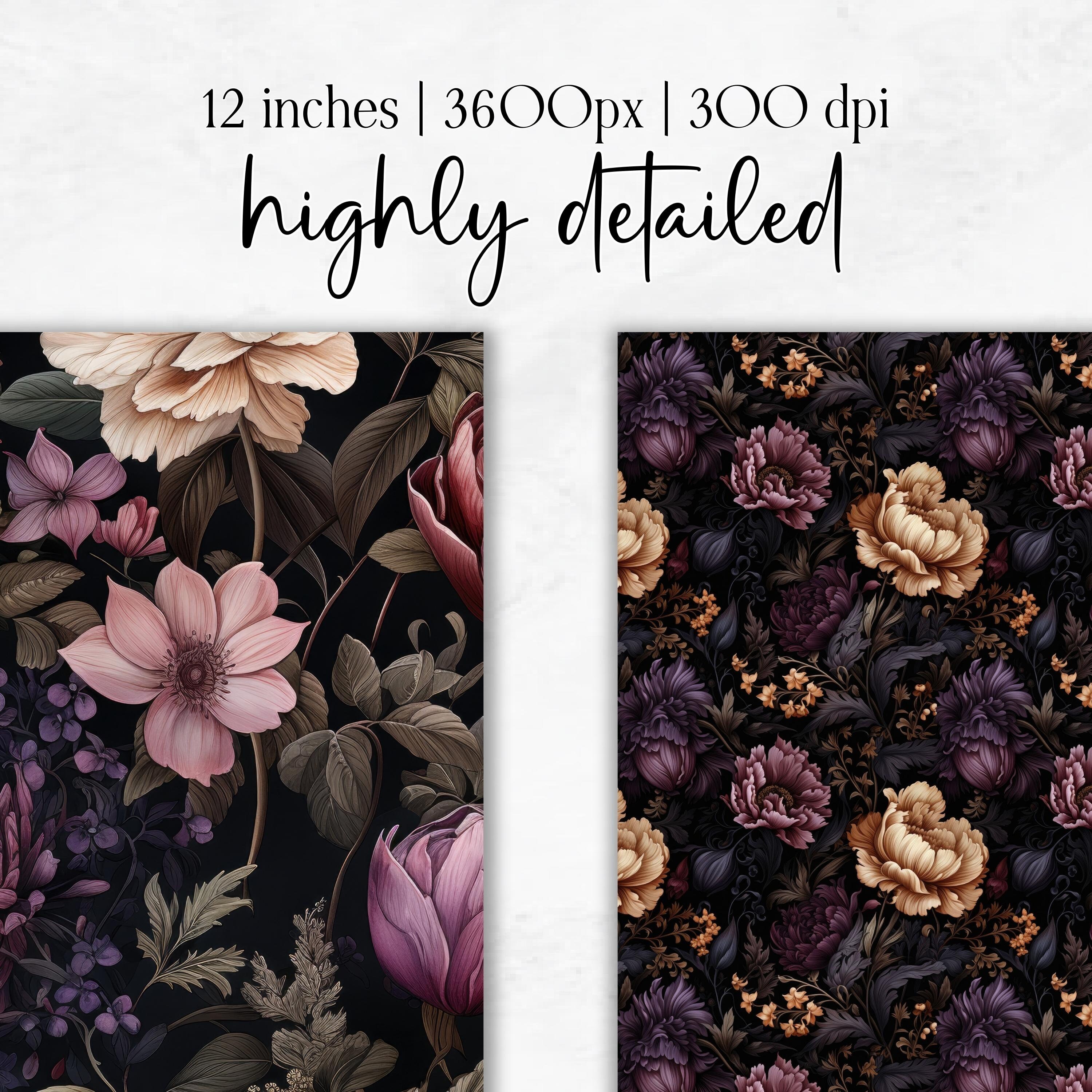 56 Gothic Floral Digital Paper, Dark Floral Seamless Pattern, Dark ...