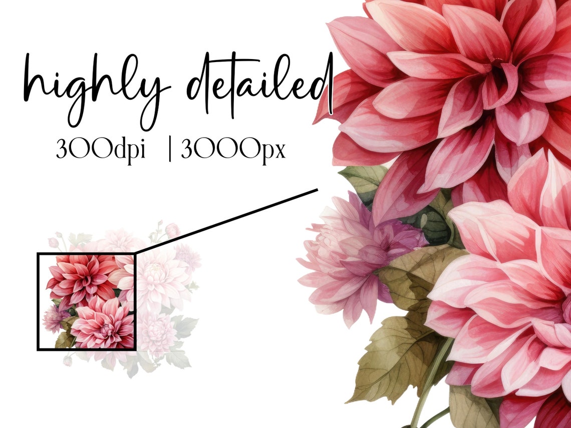 16 Pink Dahlia Flowers Clipart Wedding Clipart Wedding - Etsy