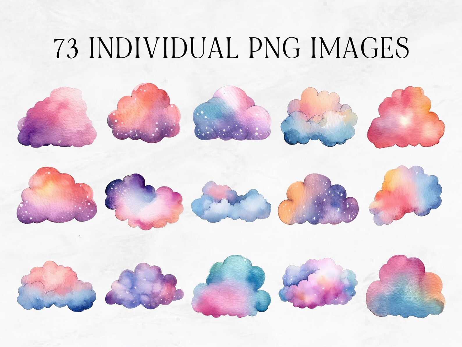 73 Watercolor Clouds Clipart, Commercial Use Clipart, Transparent PNG ...