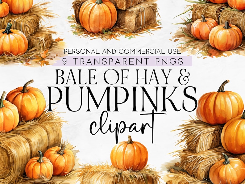 9 Watercolor Clipart Bale Hay, Farm Life Clipart, Autumn Clipart, Fall ...