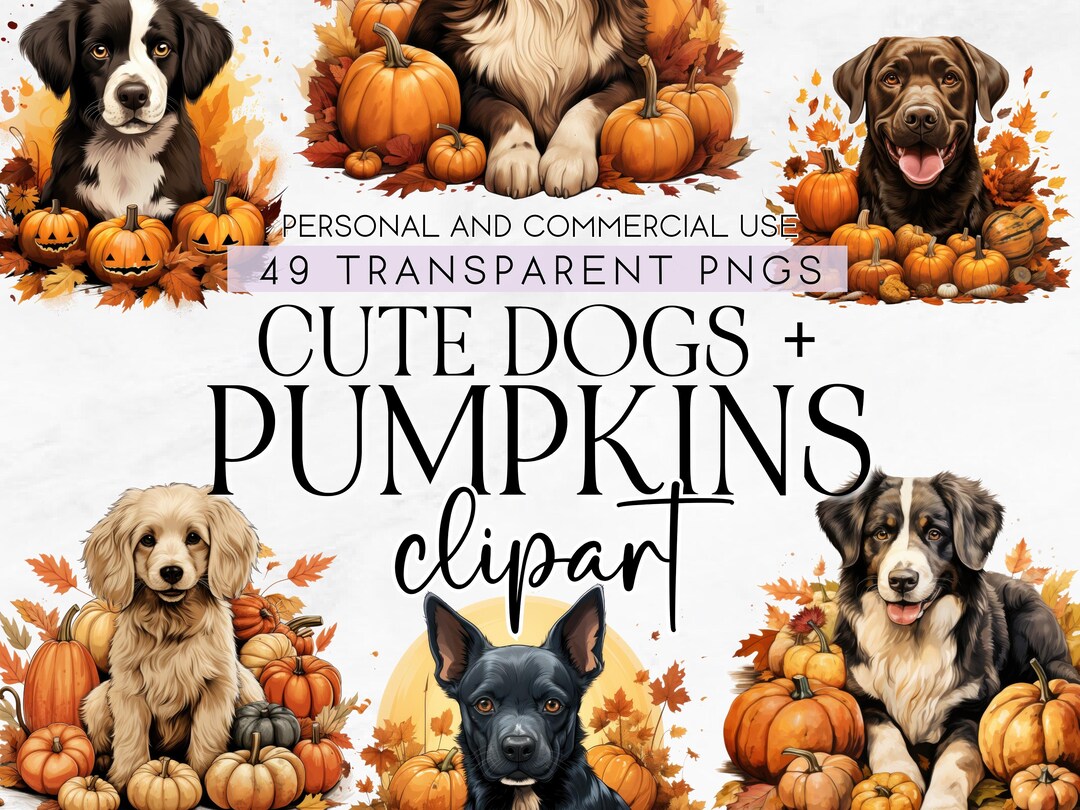 49 Cute Dogs and Pumpkins Fall Clipart Bundle, Autumn Clipart, Fall ...