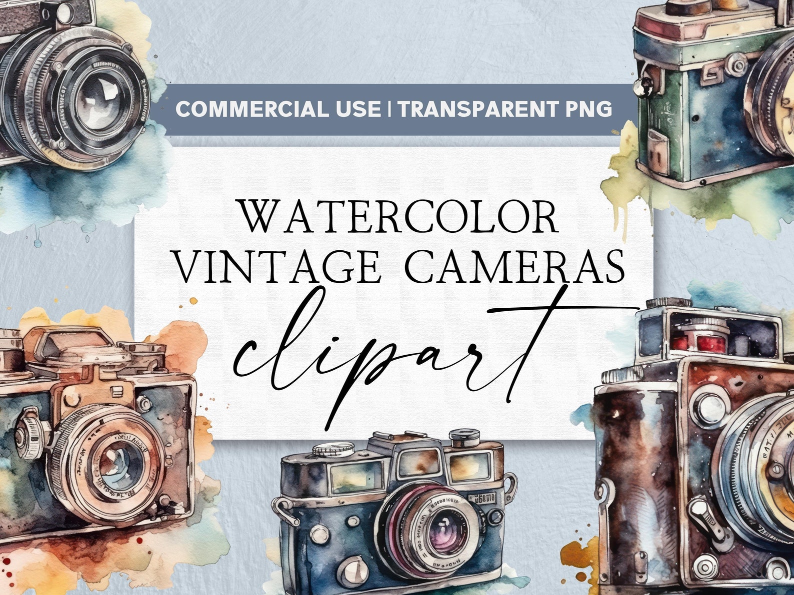 Camera Png Clipart | Watercolor Vintage Camera Clipart | Commercial Use ...
