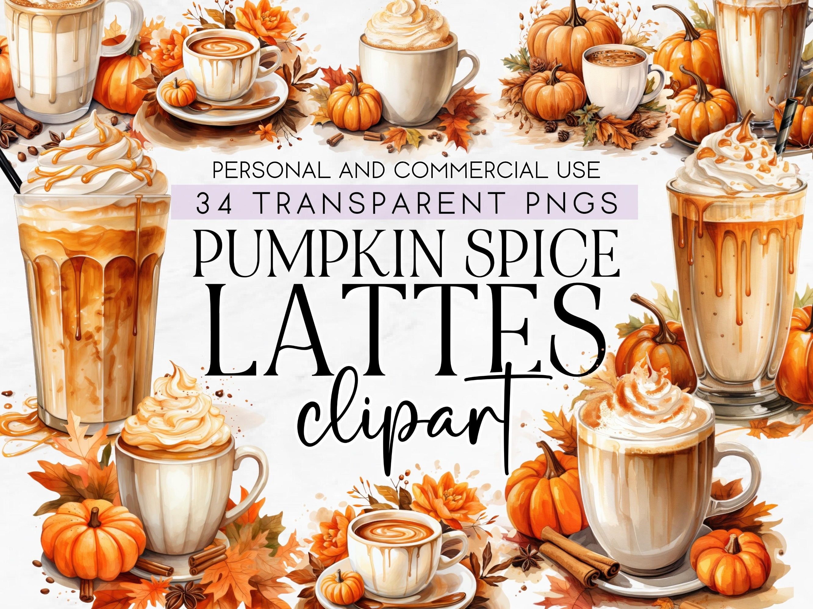 34 Pumpkin Spice Latte Clipart, Commercial Use Clipart, Transparent PNG ...