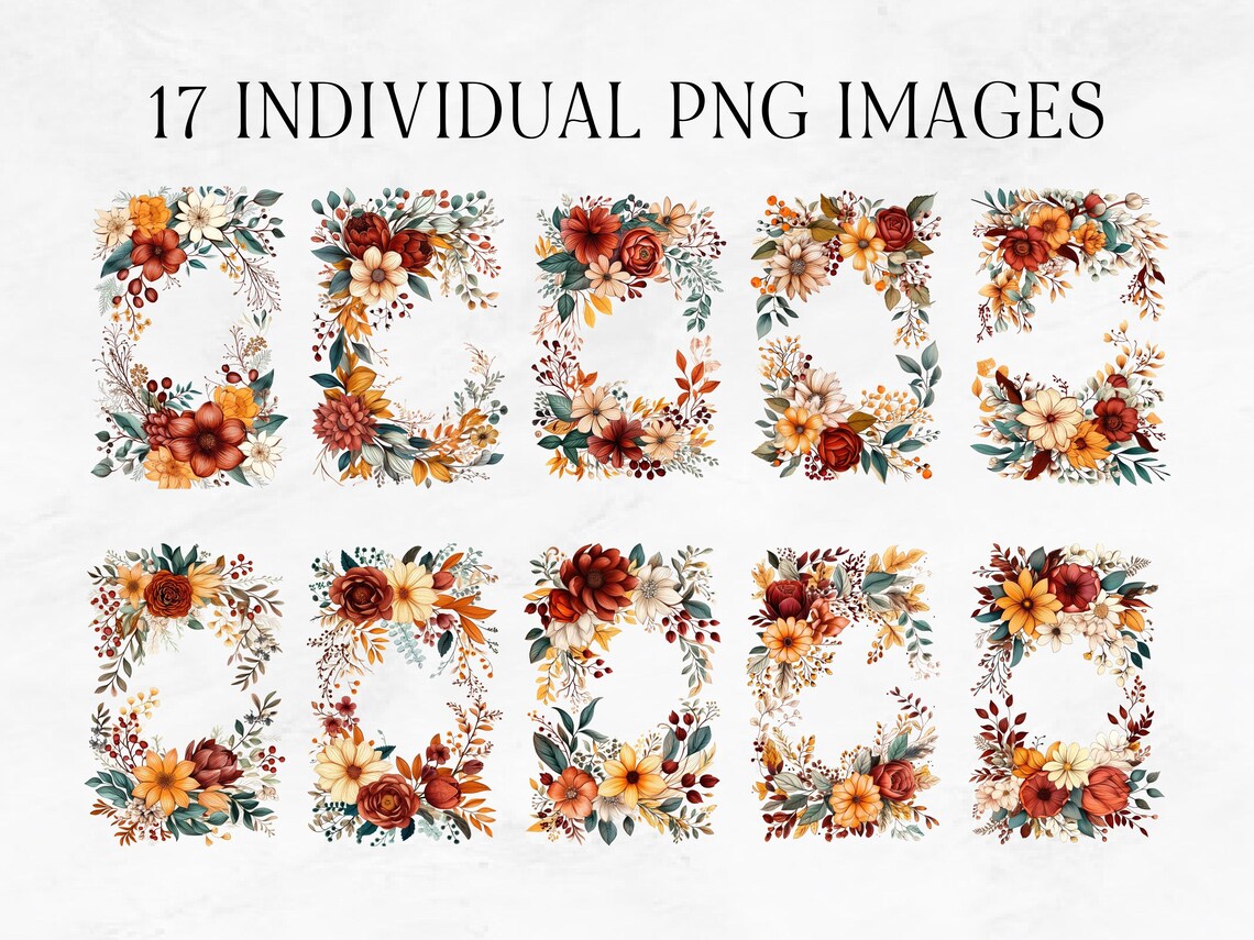 17 Autumn Floral Borders and Frames Commercial Use Clipart - Etsy