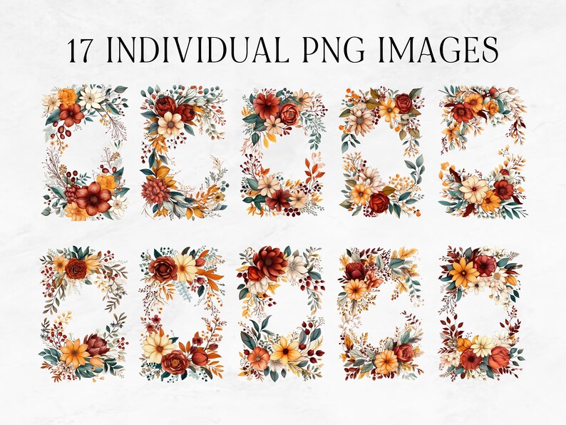 17 Autumn Floral Borders and Frames, Commercial Use Clipart, Fall ...