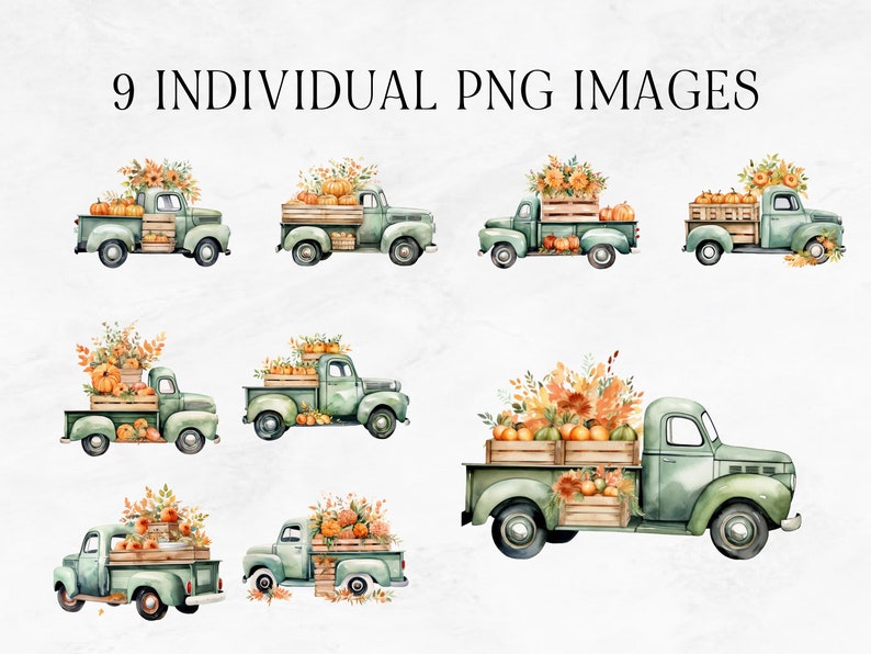9 Sage Green Truck With Pumpkins Clipart, Pumpkin Truck Baby Shower ...