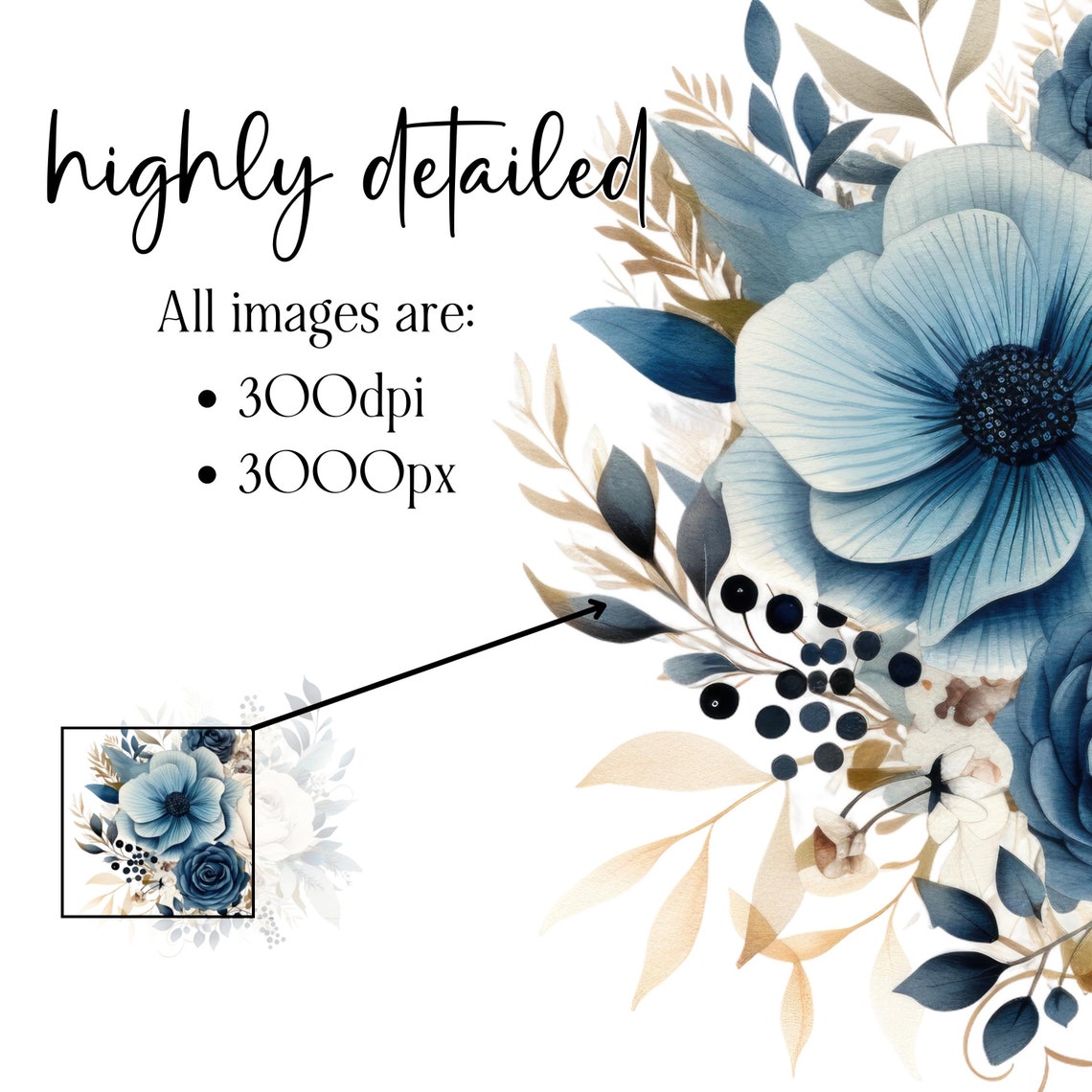 20 Blue Boho Flowers Clipart, Boho Floral Clipart,commercial Use ...