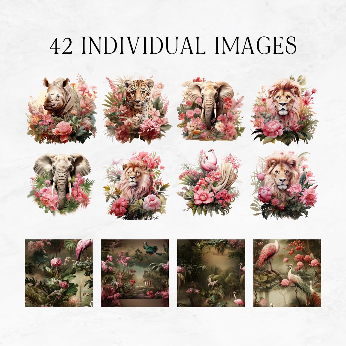 Pink Jungle Animals Clipart Collection, Jungle Safari Clipart ...