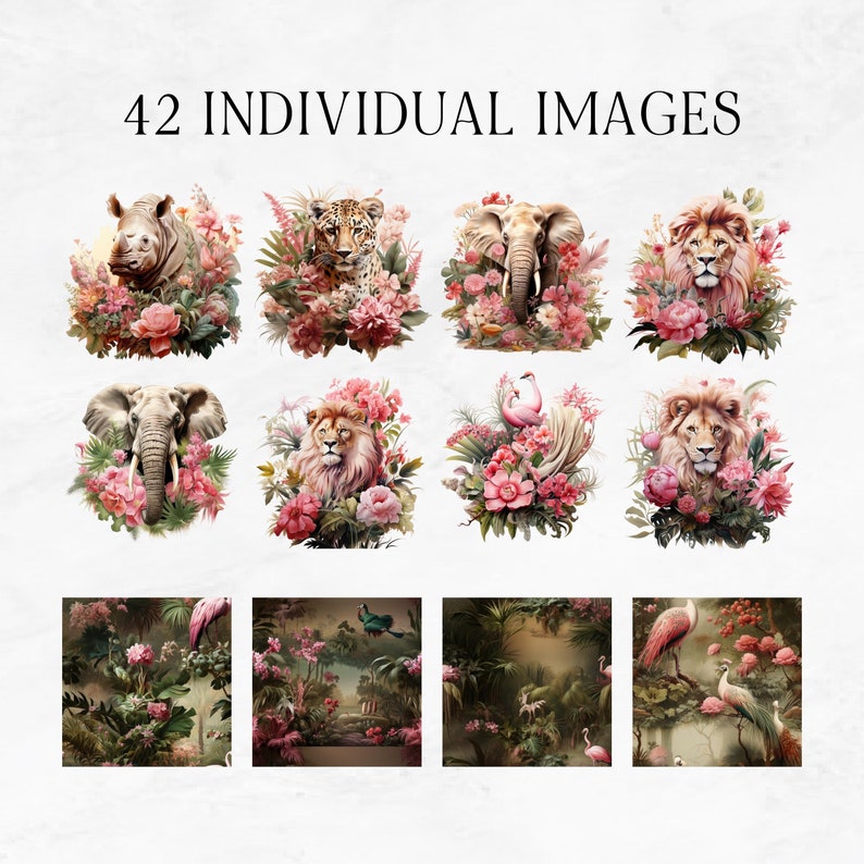 Pink Jungle Animals Clipart Collection, Jungle Safari Clipart ...