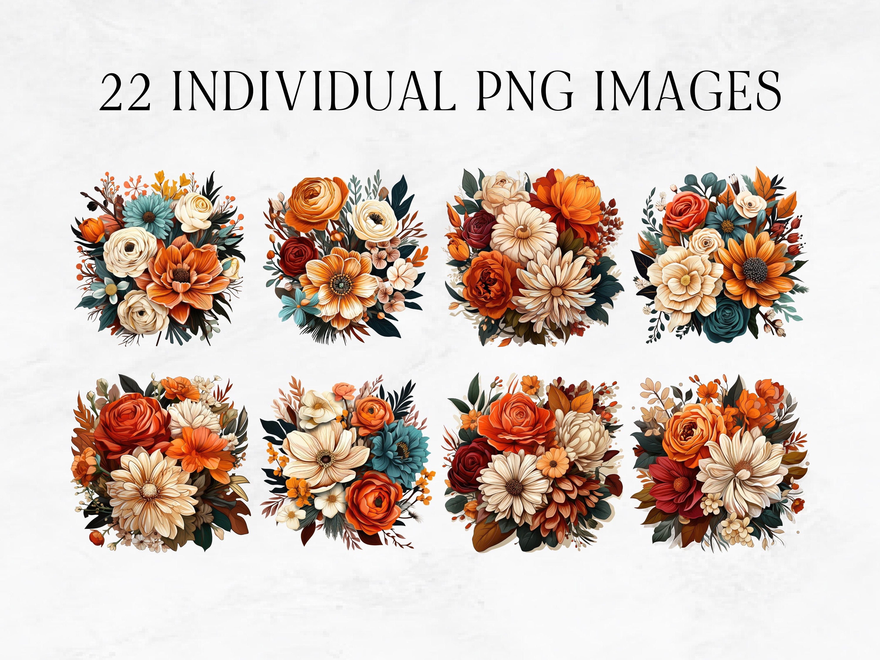 22 Autumn Floral Clipart, Autumn Flowers Clipart, Fall Wedding ...