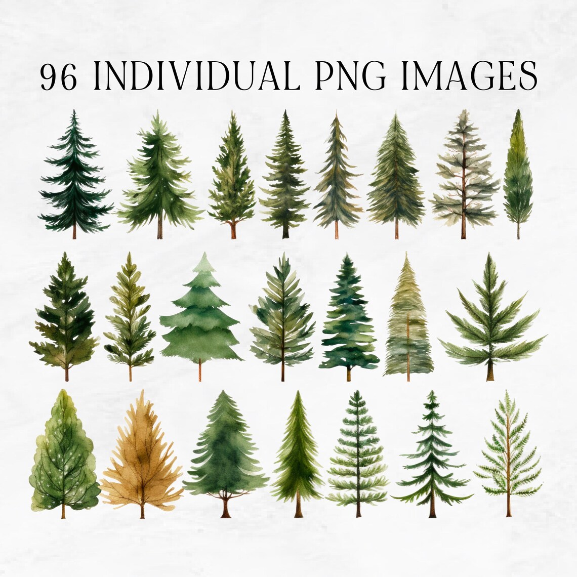 96 Watercolor Christmas Tree Clipart, Minimalist Christmas Tree Clipart ...