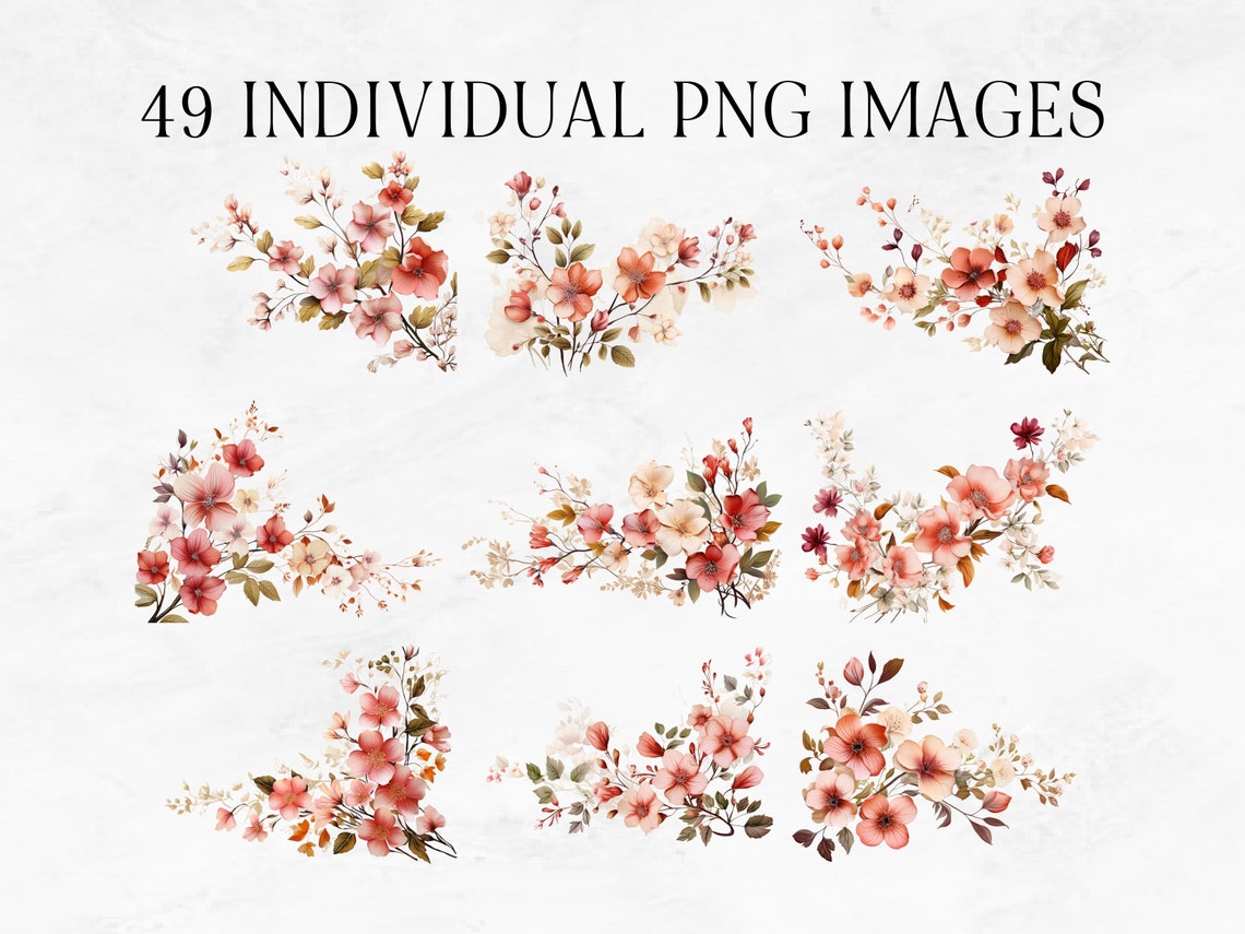 49 Peach and White Floral Clipart Corner Bundle, Dainty Floral Corner ...