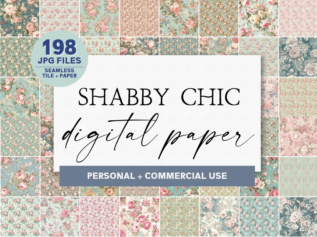 Shabby Chic Digital Paper Mega Bundle | Commercial Use | Shabby Chic ...