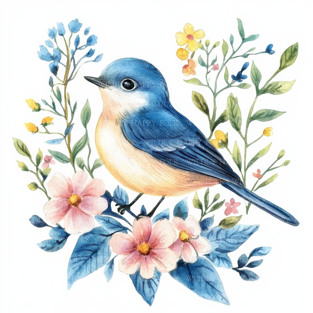 12 Colorful Bird Clipart, Cute Watercolor Birds, Digital Download PNG ...