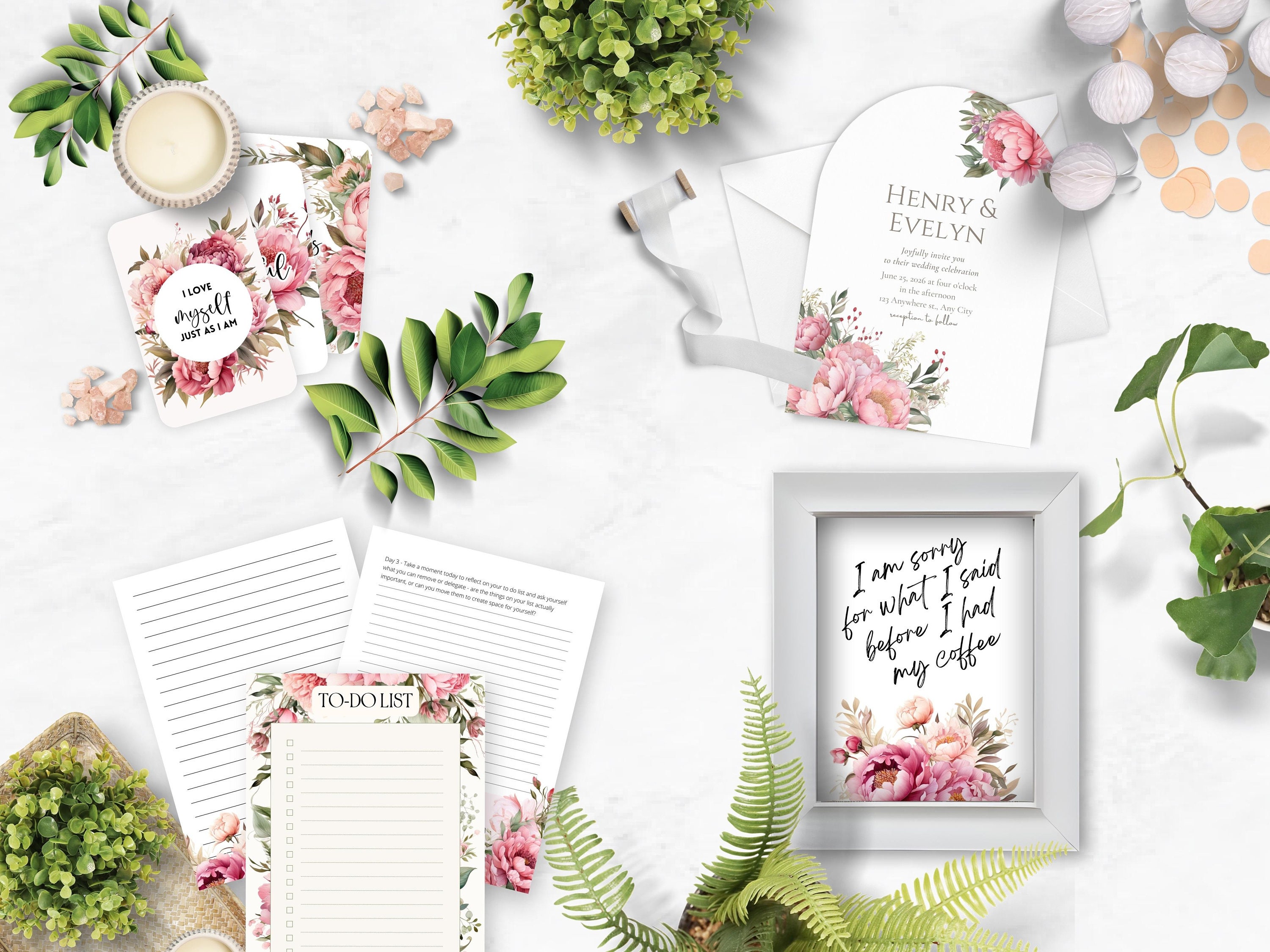 43 Pink and Yellow Floral Clipart Bundle, Pink Watercolor Floral ...