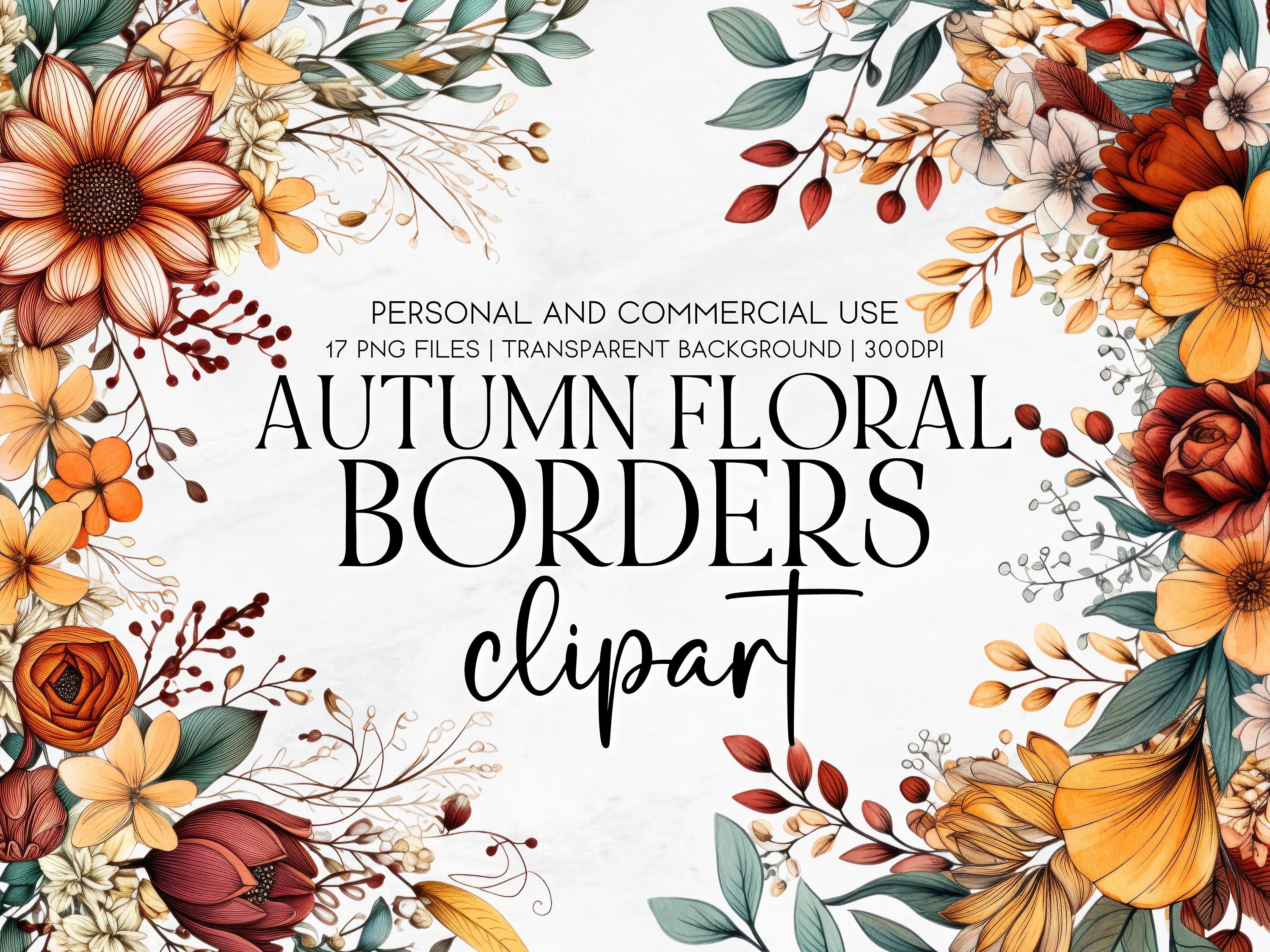 Fall Flowers Border Clip Art