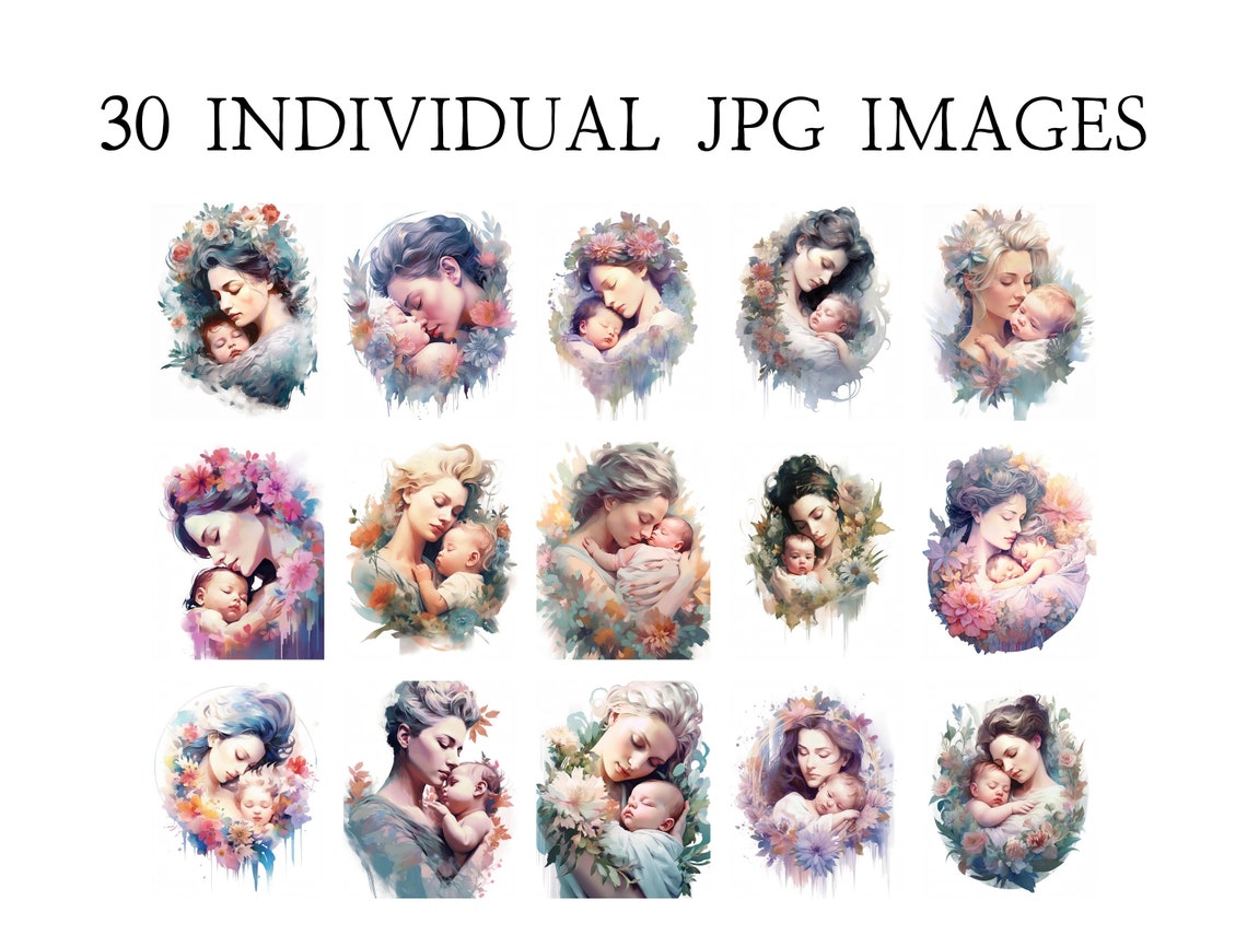 Mother and Baby Clipart Commercial Use Clipart Mother Watercolor ...