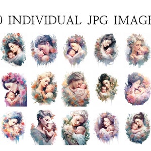 Mother and Baby Clipart | Commercial Use Clipart | Mother Watercolor ...