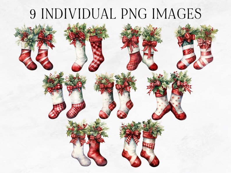 9 Christmas Stockings Clipart, Commercial Use Clipart, Transparent PNG ...